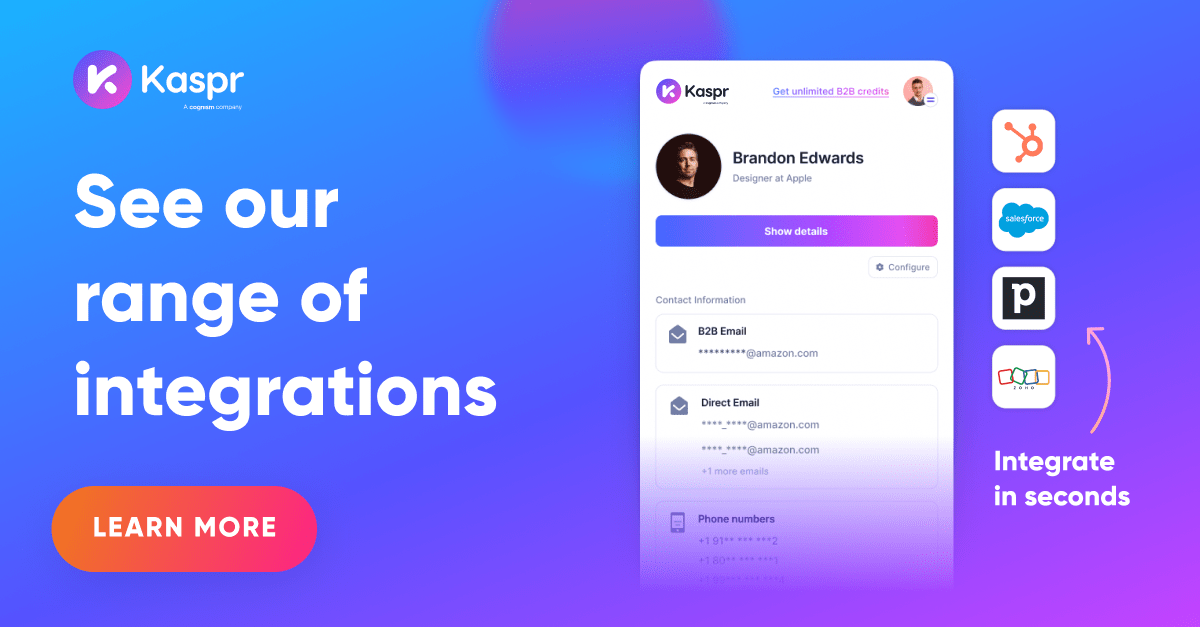 Kaspr Integrations - Accurate Data to Your CRM & Sales Apps